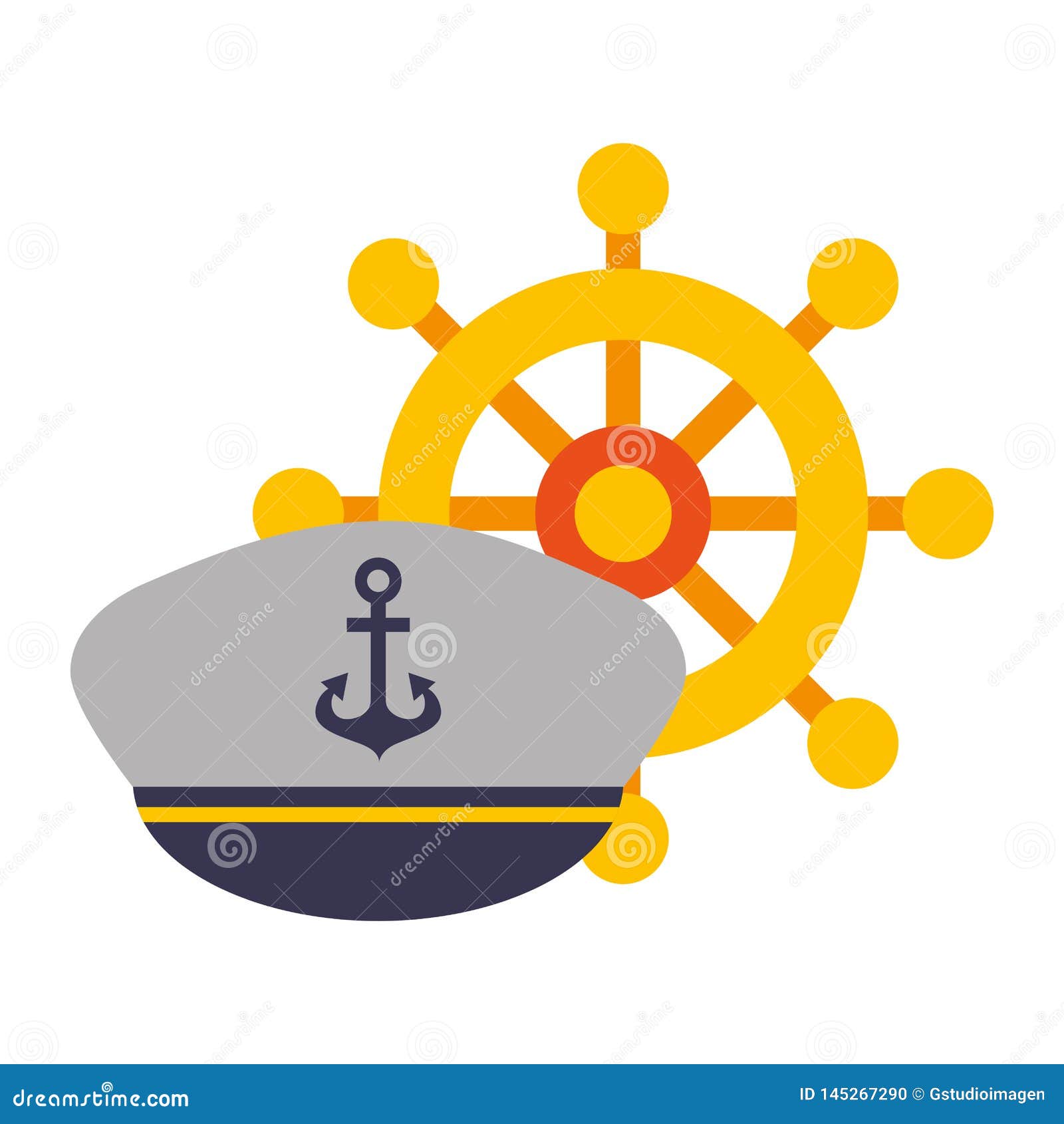 Marine Ship Helm and Hat Uniform Stock Vector - Illustration of captain ...