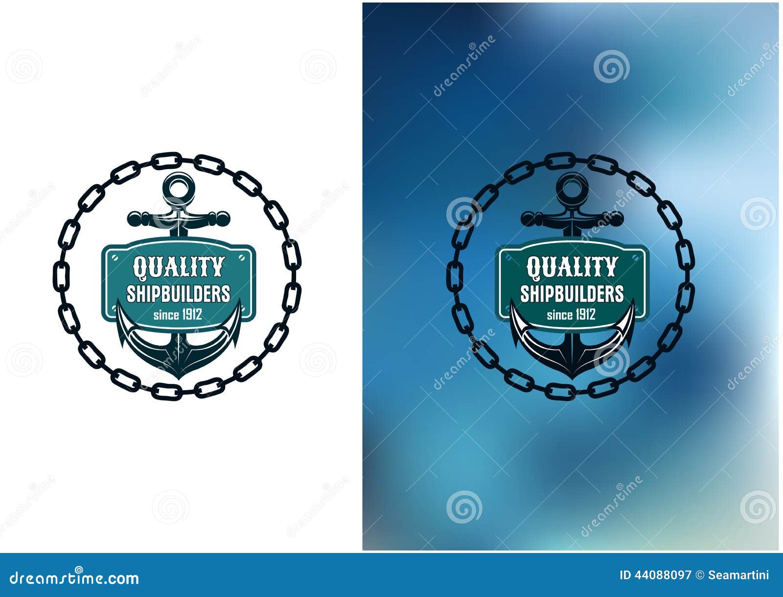 Marine Shipbuilder Label with Chain, Anchor and Stock Vector ...