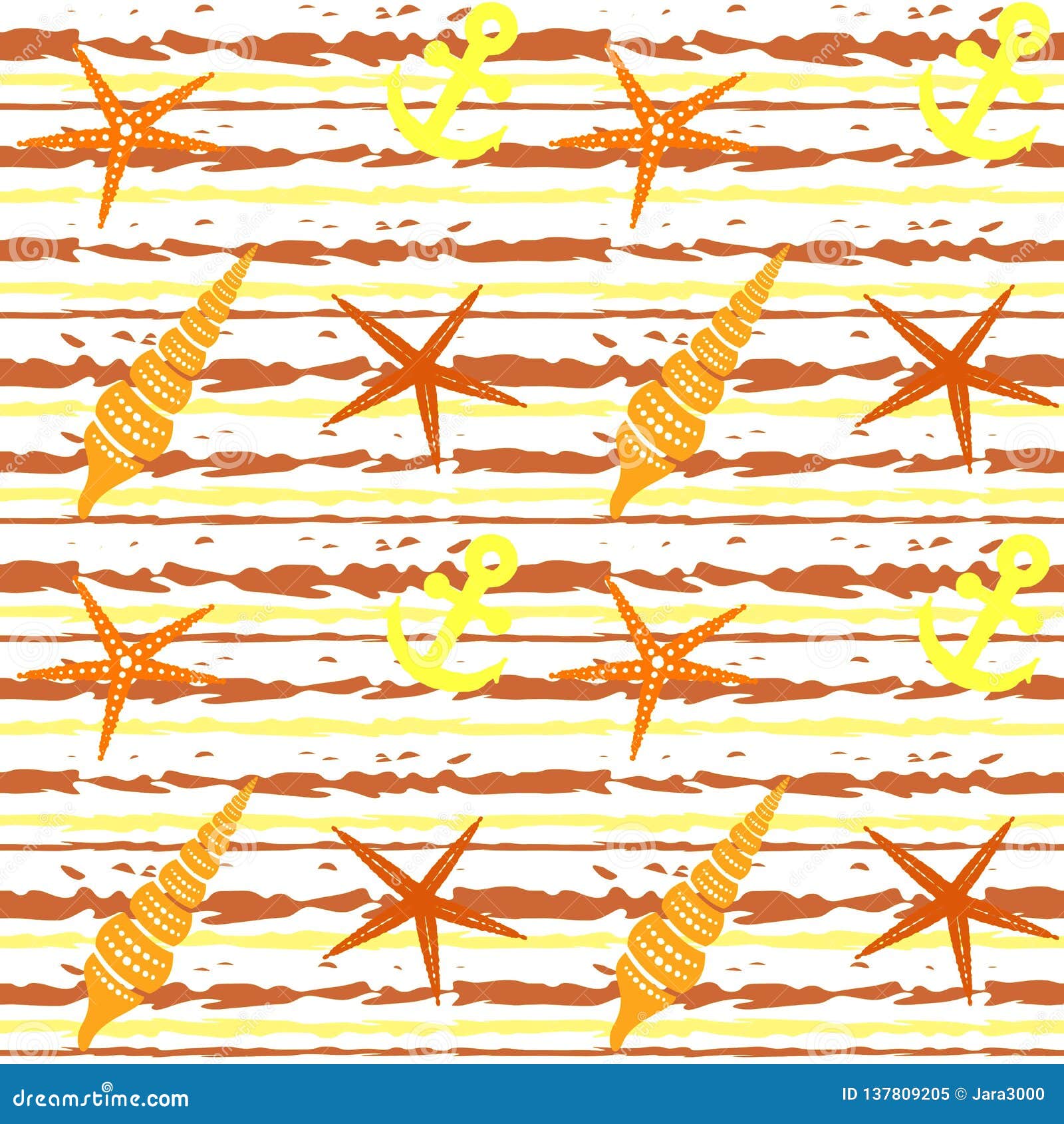 Marine Seamless Pattern with Seashells, Starfish and Anchors Stock ...