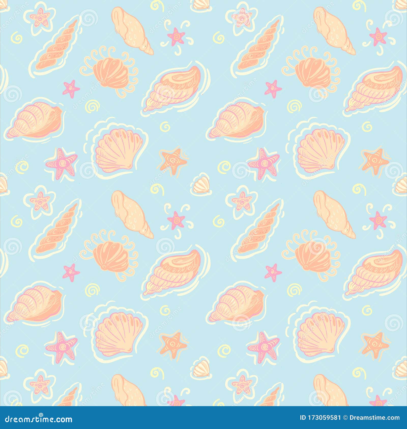 Marine Summer Pattern with Seashells and Starfishs Stock Illustration ...