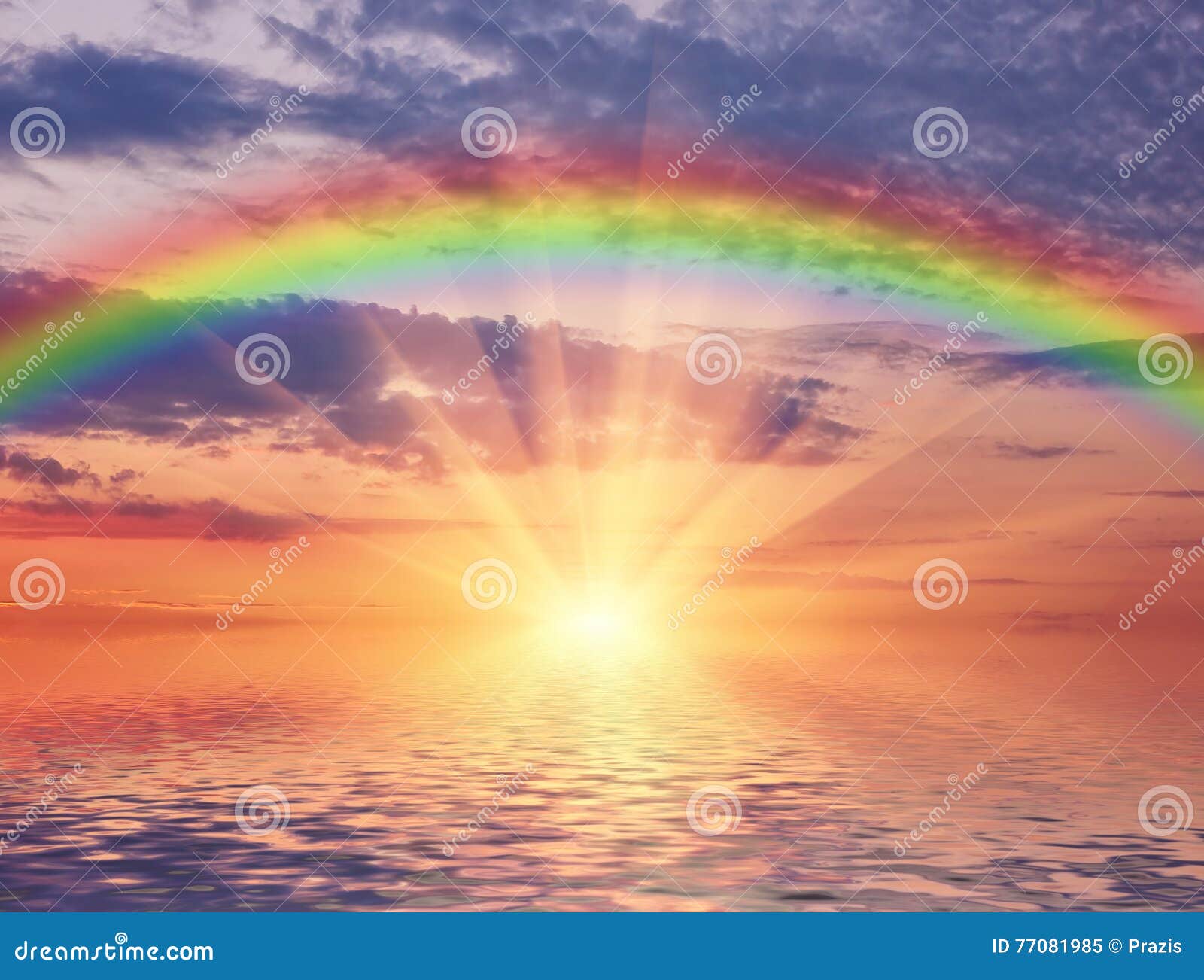 Marine Sunset with a Rainbow Stock Image - Image of clouds, horizon ...