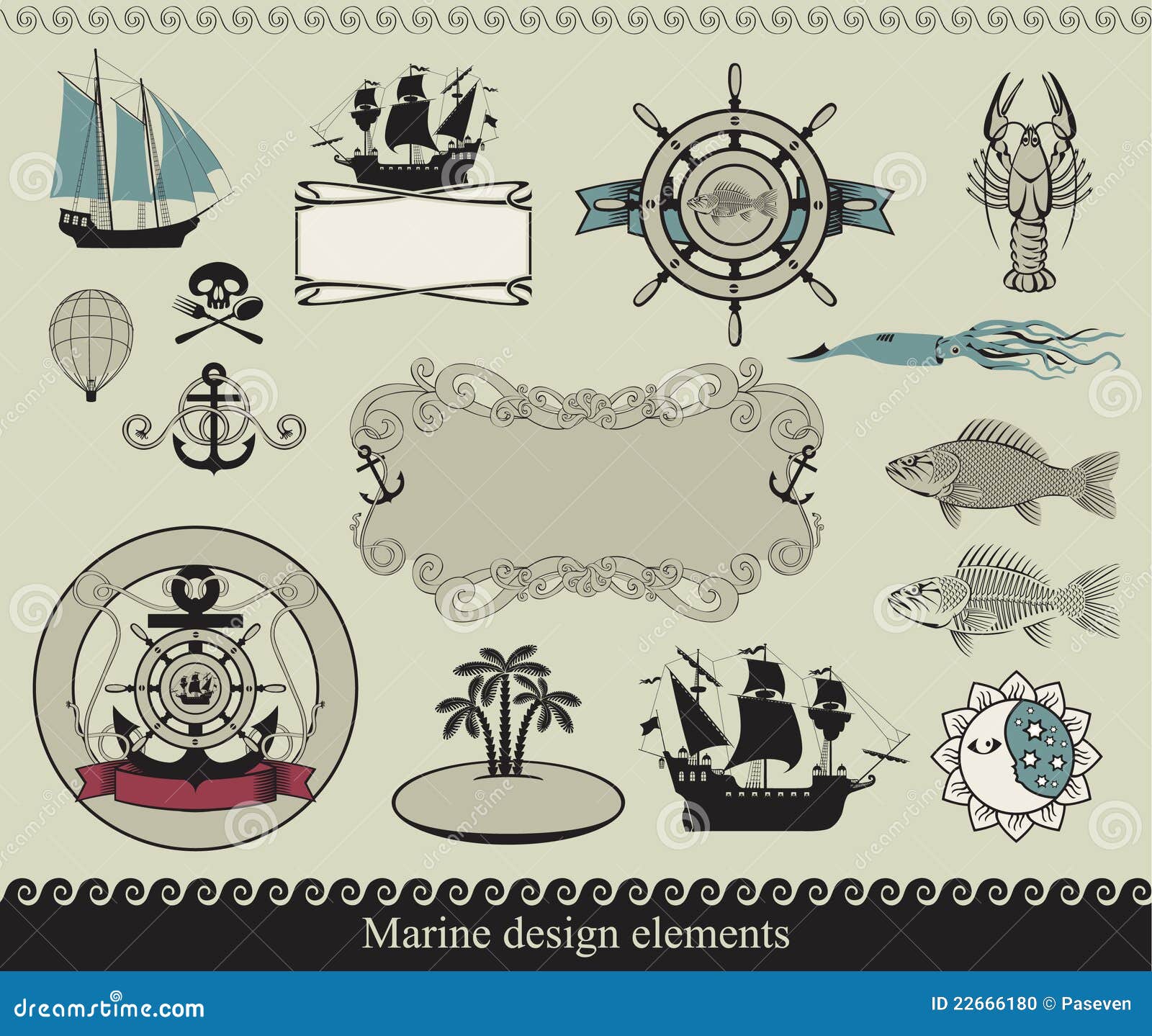 Marine theme stock vector. Illustration of rope, page - 22666180