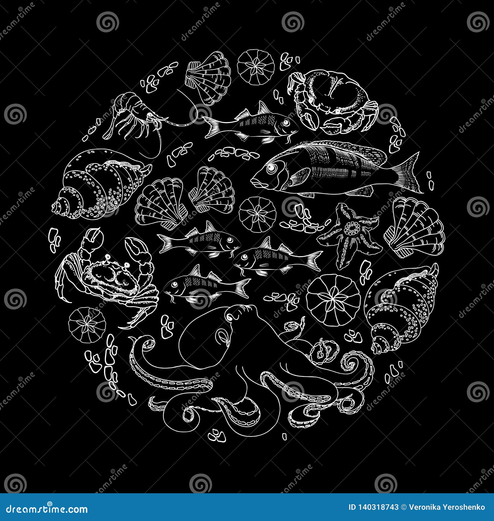Marine-themed Circle Shape Design Element. Sea Creatures. Vector. Stock ...