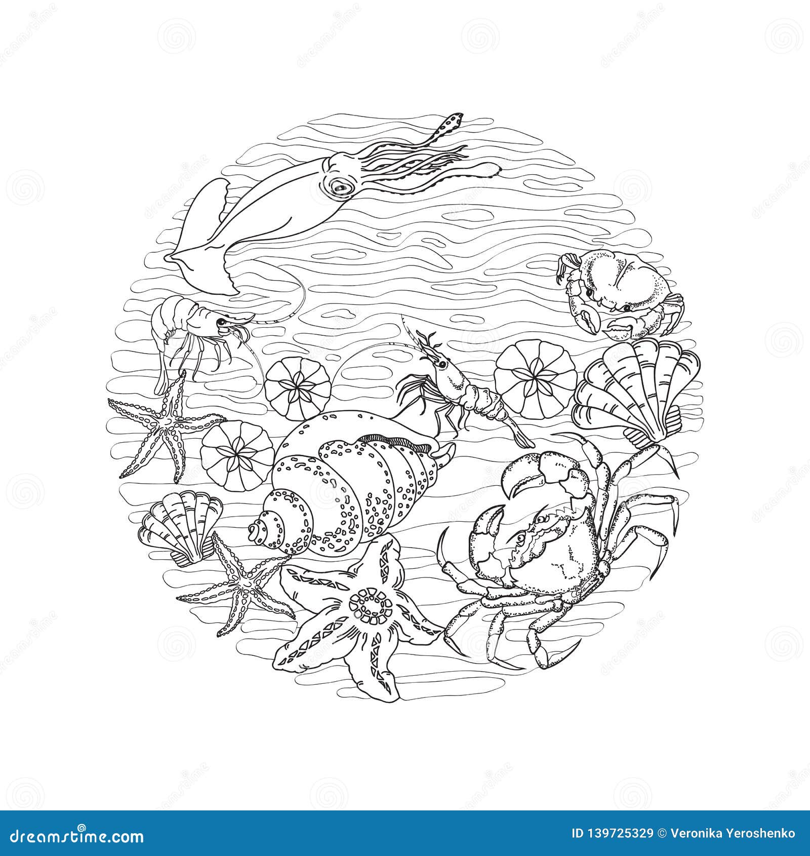 Marine-themed Circle Shape Design Element. Sea Creatures. Vector. Stock ...