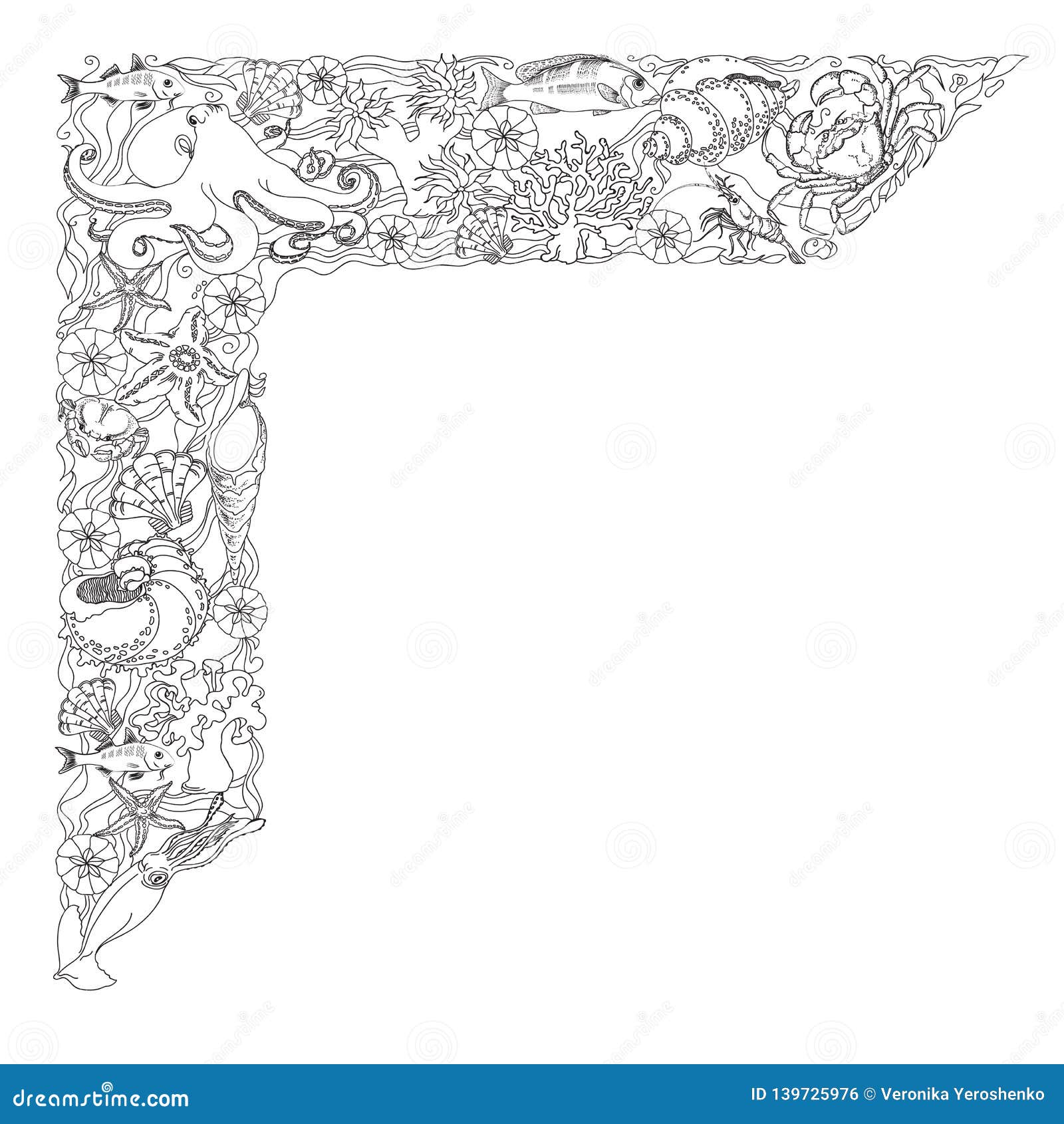 Marine-themed Design Element. Sea Creatures. Vector Illustration. Stock ...