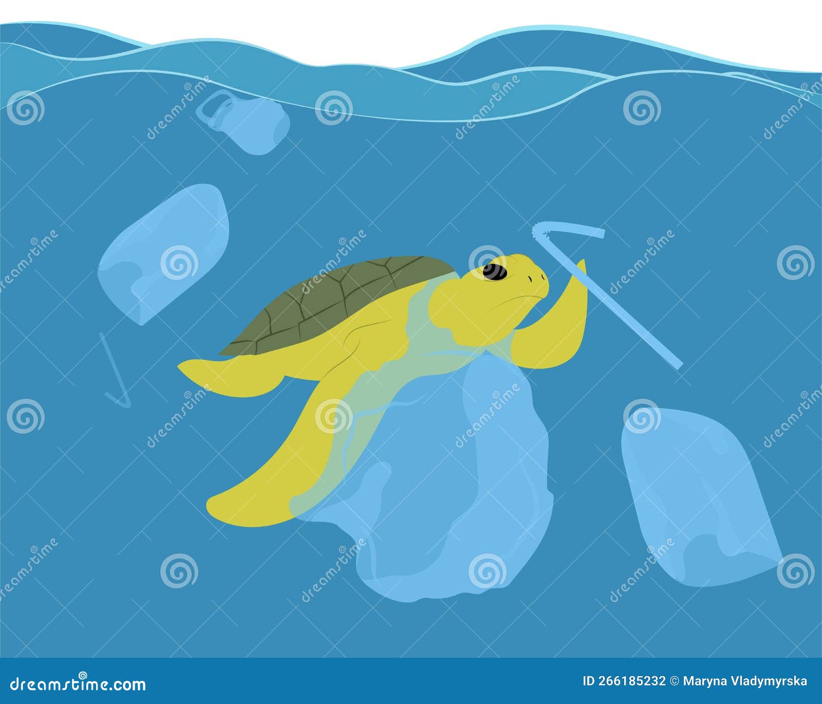 Marine Turtle Stuck in Plastic Bag Floating among Other Plastic Trash ...