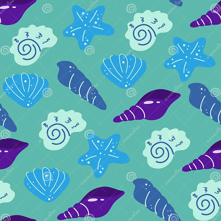 Marine Vector Hand Drawn Pattern with Sea Shells Stock Vector ...