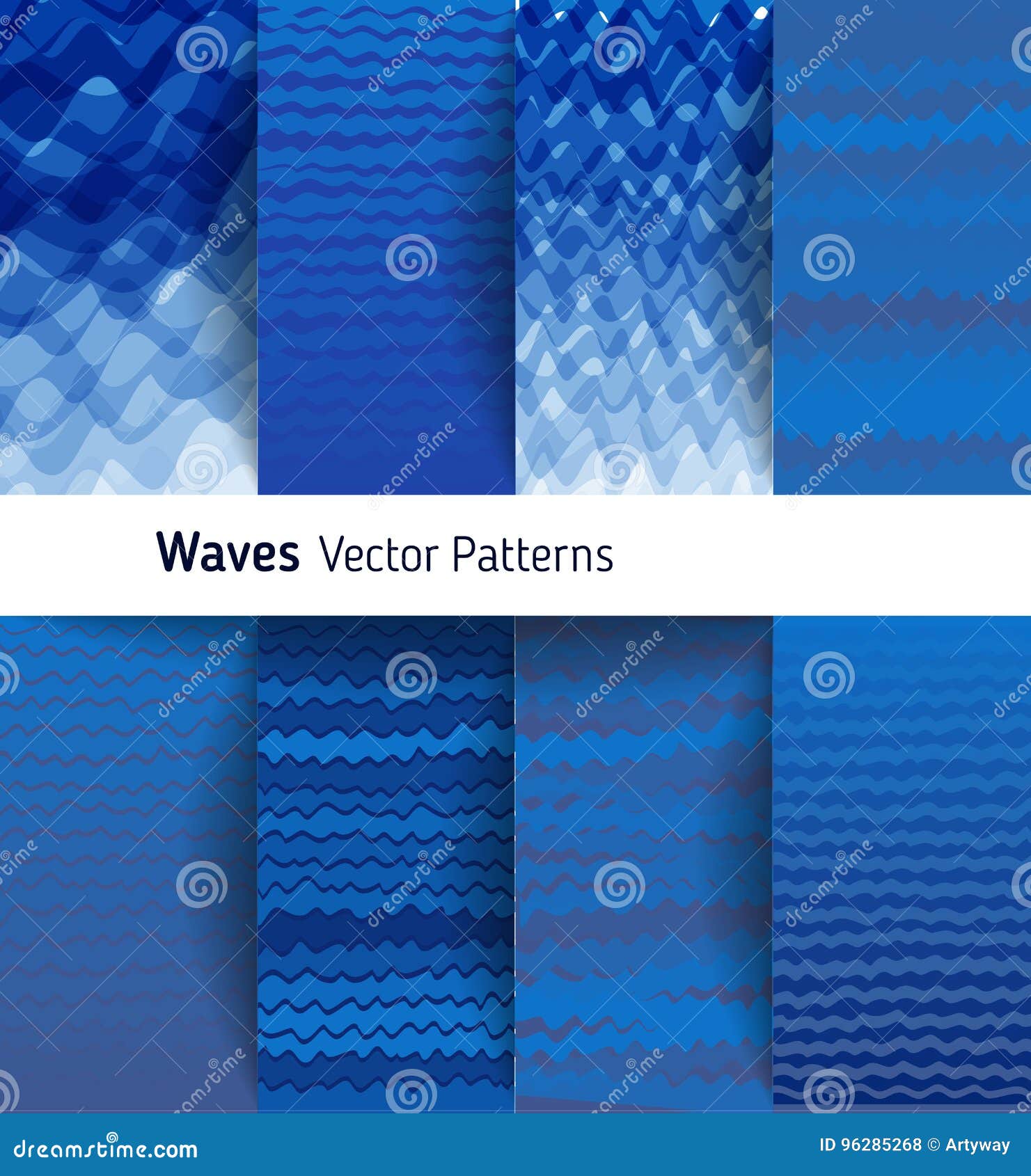 Marine Vector Ornamental Pattern Collection, Blue Color River Waves ...