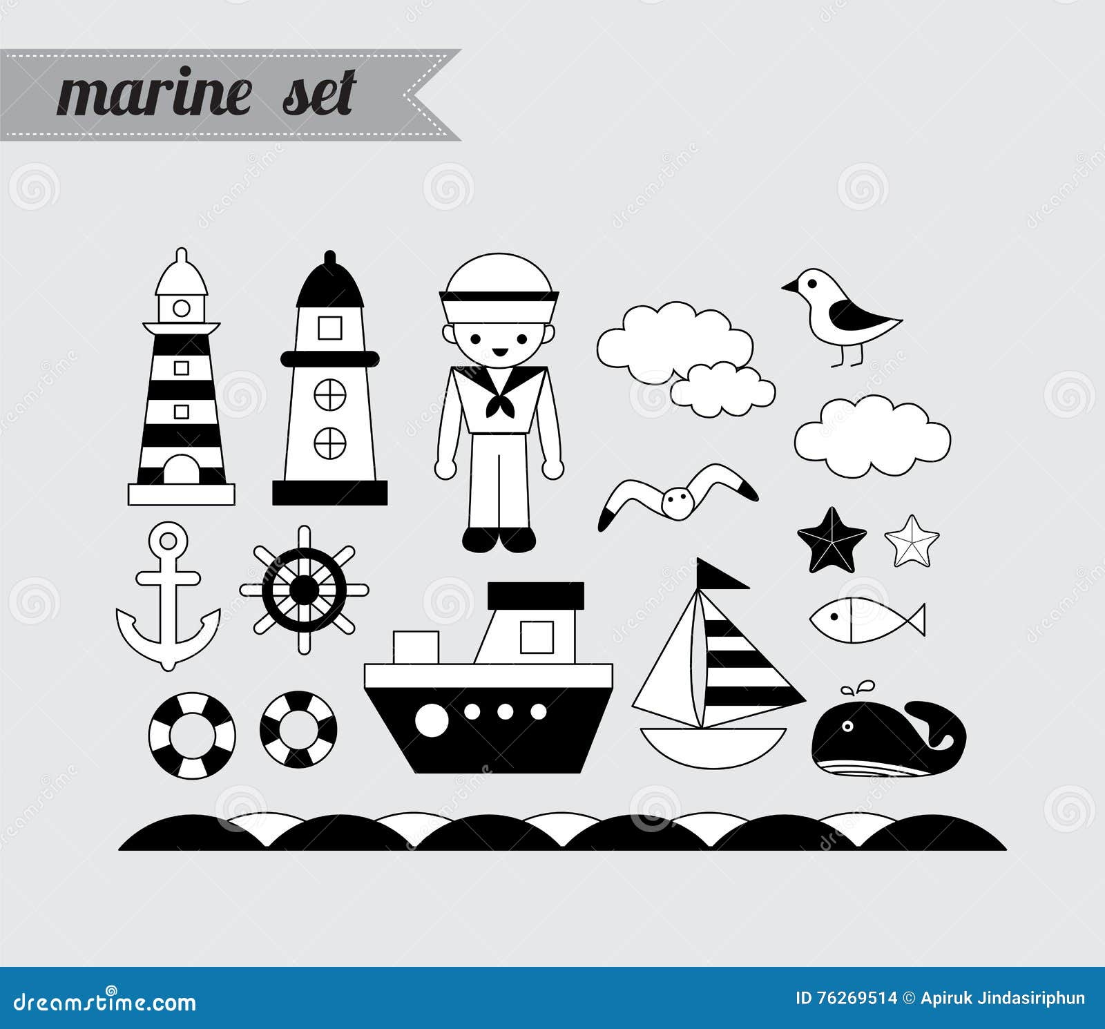 Marine vector set stock vector. Illustration of anchor - 76269514