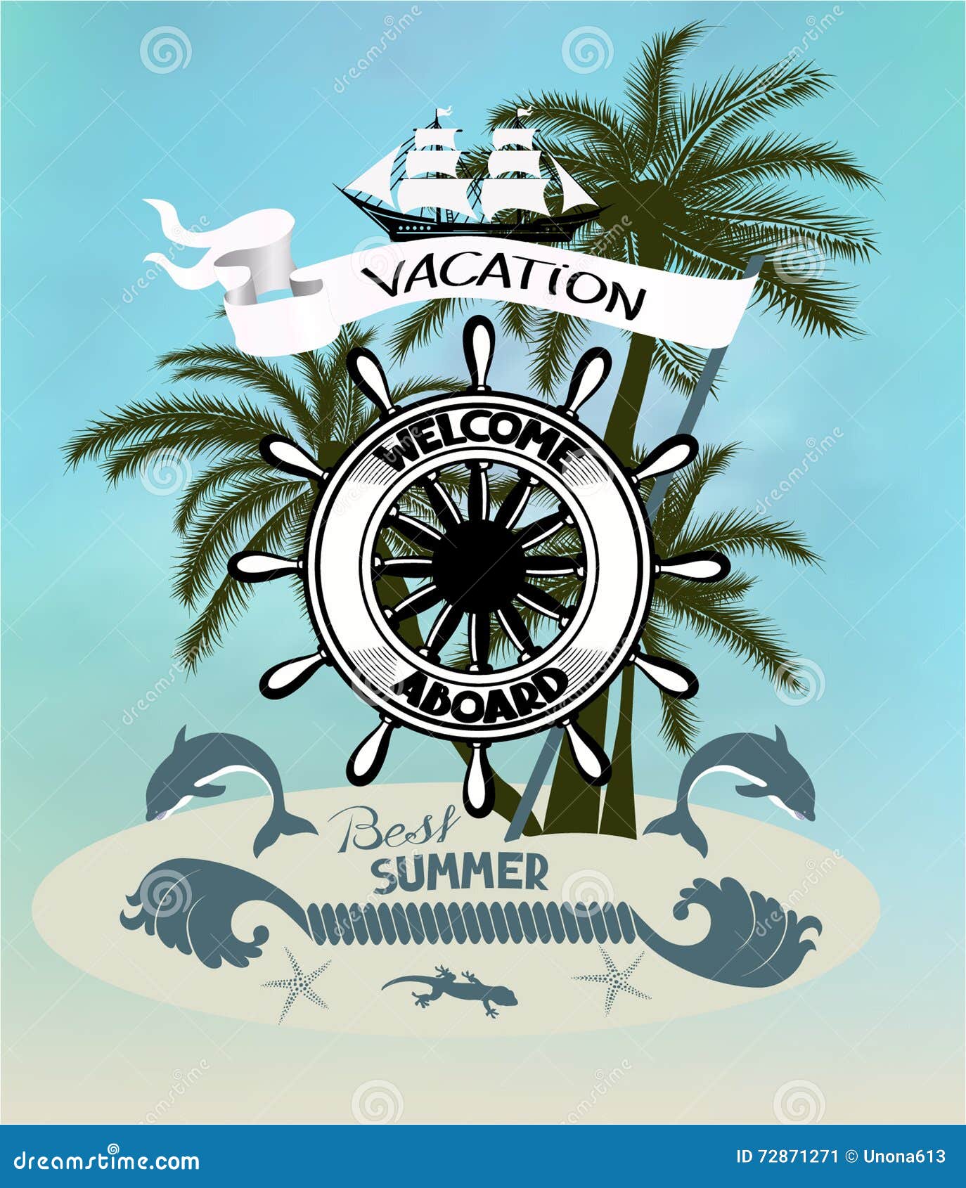 Marine Vintage Banner with Sea Design Elements. Stock Vector ...