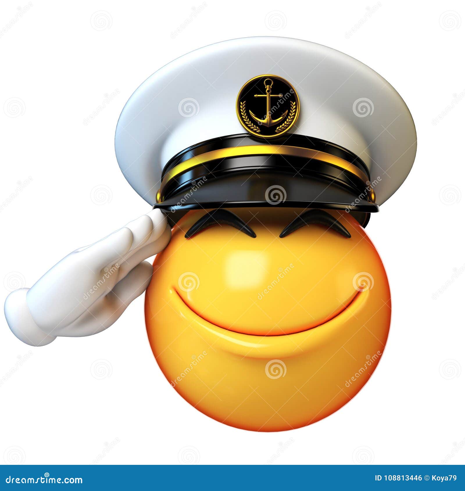 Marines Hat Emoji Isolated On White Background Admiral Emoticon Wearing Navy Cap Saluting 3d