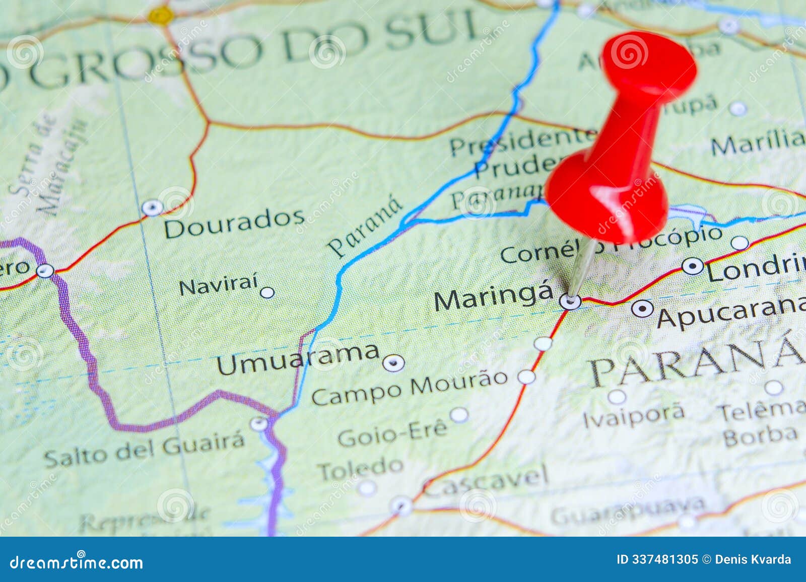 Maringa, Parana, Brazil Pin on Map Stock Image - Image of cartography ...