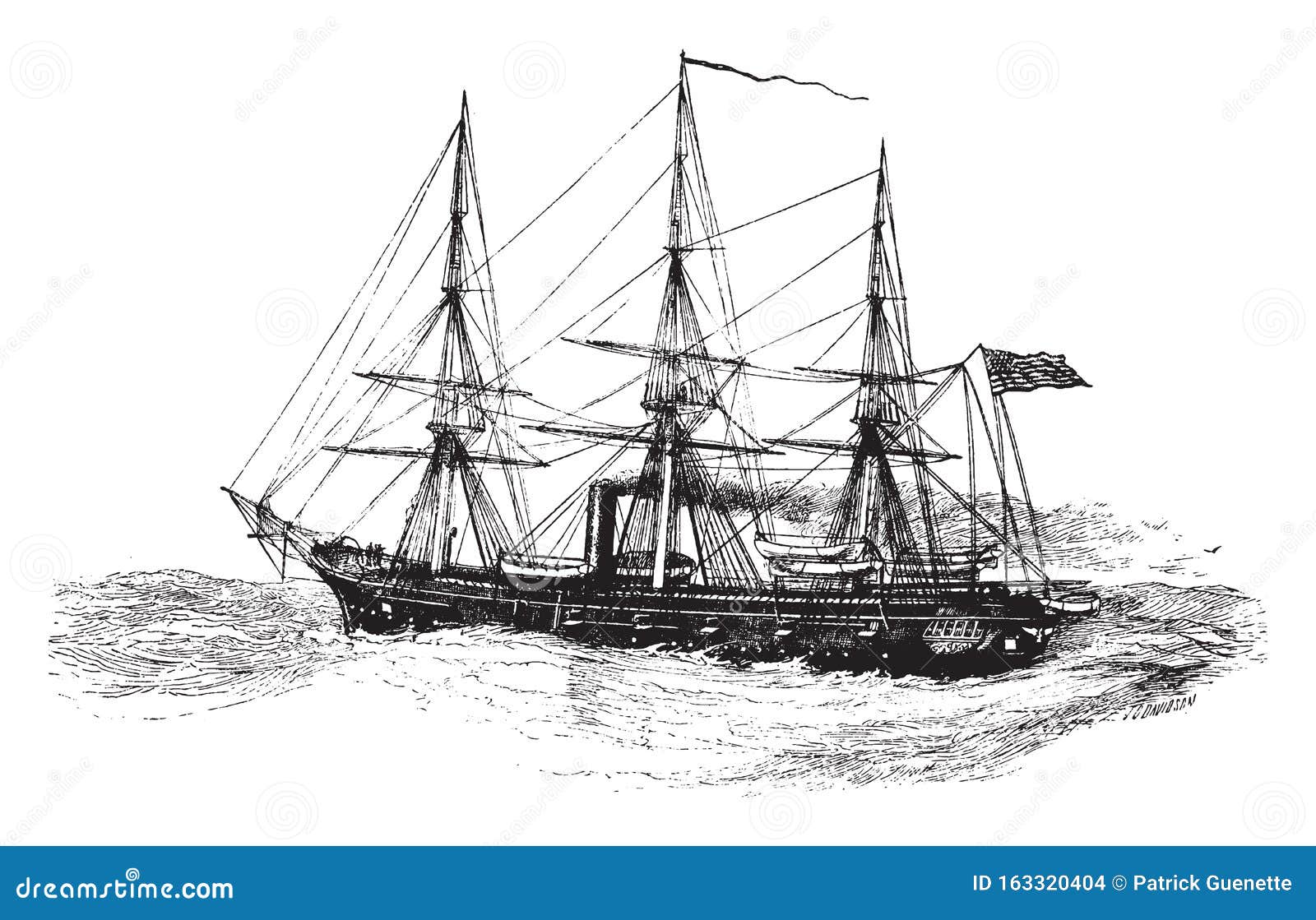 Sloop, Vintage Illustration Cartoon Vector | CartoonDealer.com #163345677