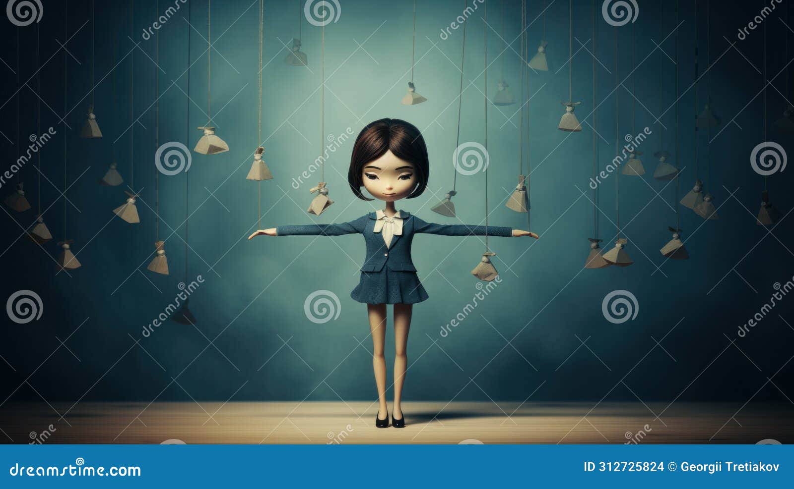 Marionette Doll in Business Attire with Strings Stock Illustration ...
