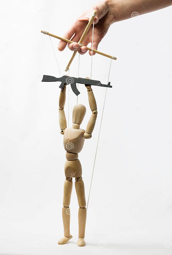 Marionette on the Strings with Rifle. Stock Image - Image of despot ...