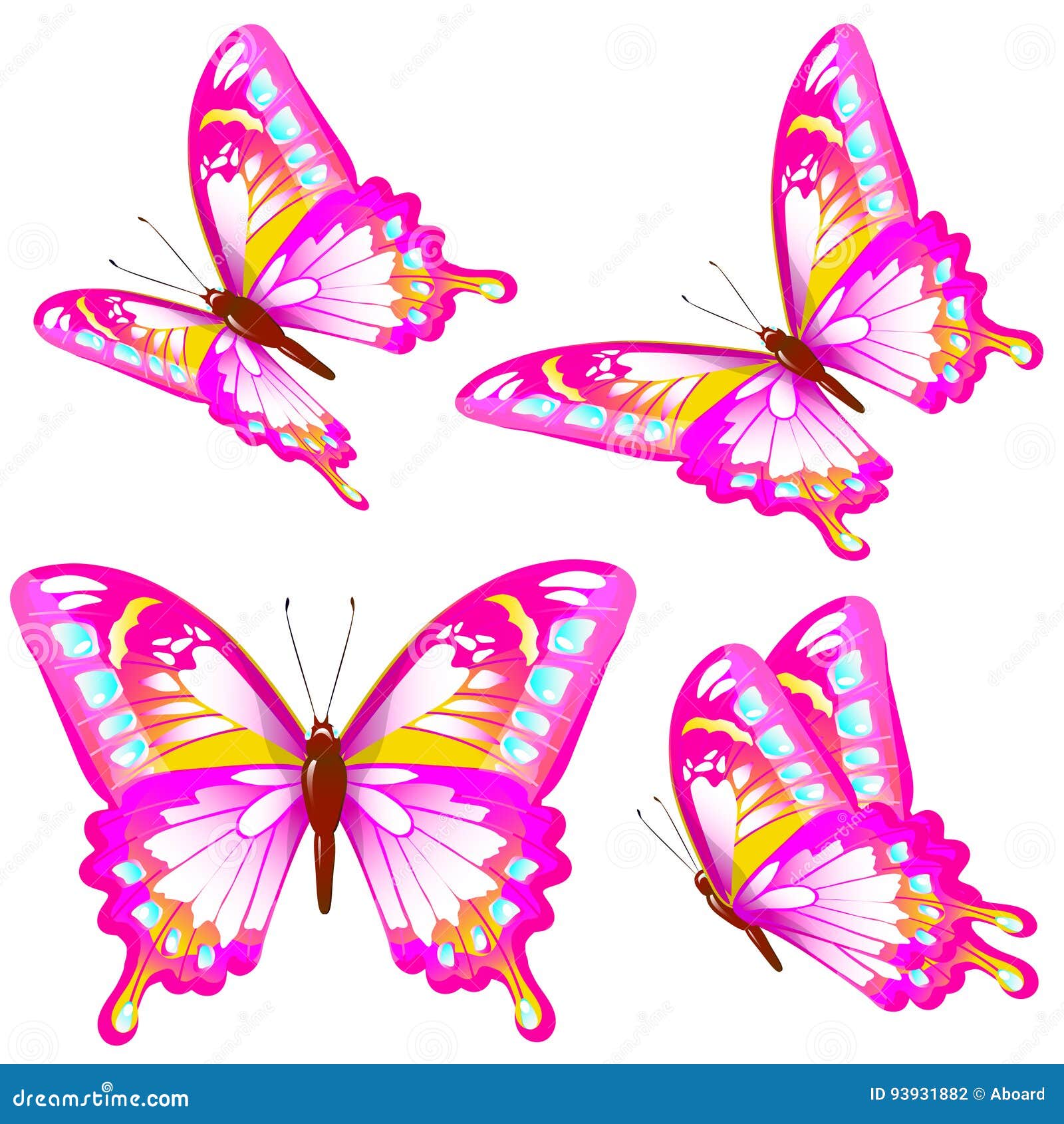 Mariposas Rosadas Hermosas, Aisladas En Un Blanco Ilustración del ...