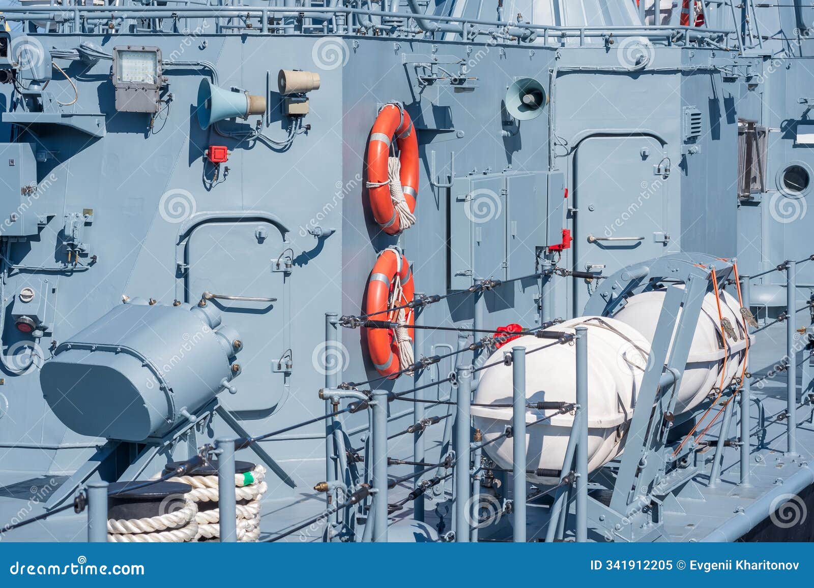 Maritime Background, Fragment of a Modern Ship, Various Equipment on ...