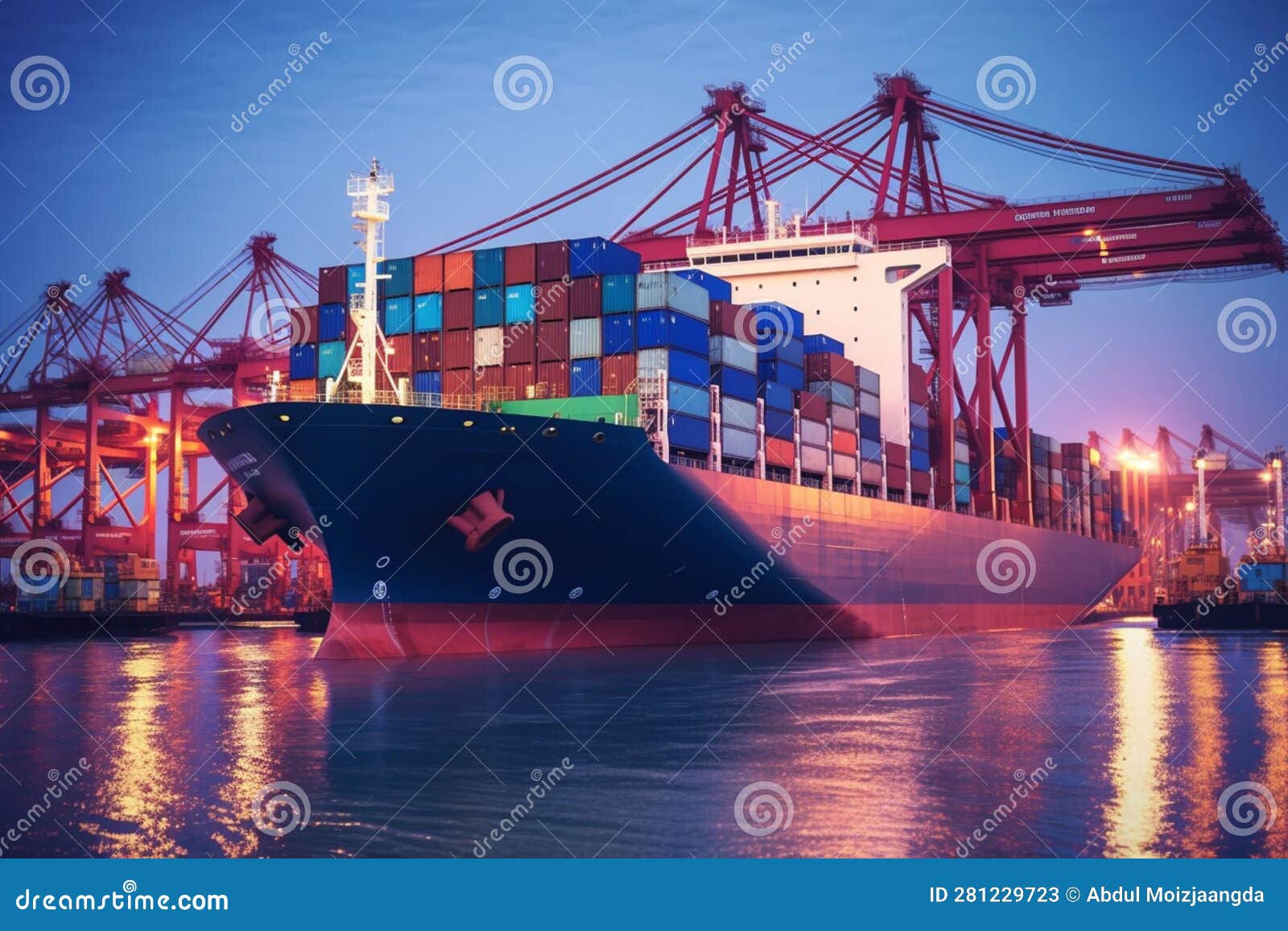 Maritime Cargo Giant, Fully Loaded Container Ship Docks At Port ...
