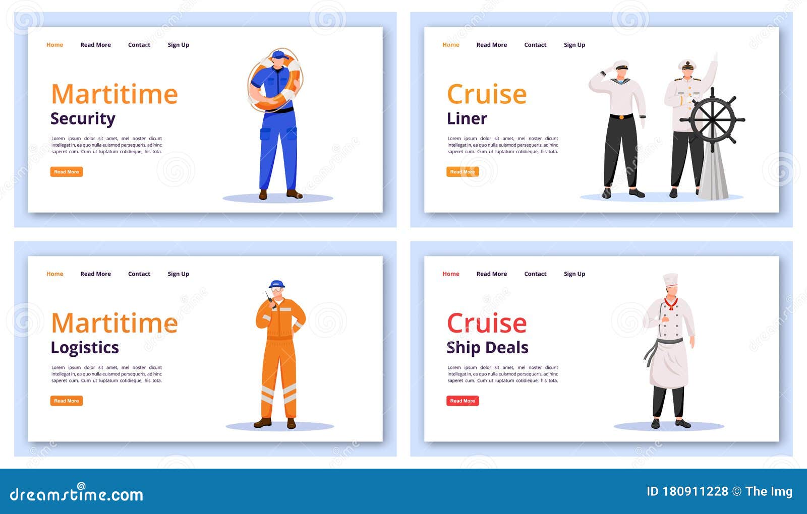 Maritime Characters Landing Page Vector Templates Set Stock Vector ...