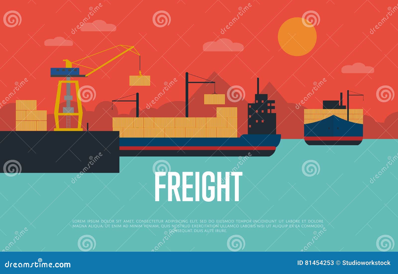 Maritime Freight Banner with Container Ship Stock Vector - Illustration ...
