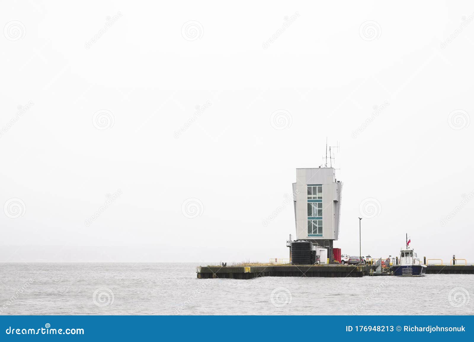 Maritime Navigation Building Tower at Coastal Dock Pier Stock Image ...