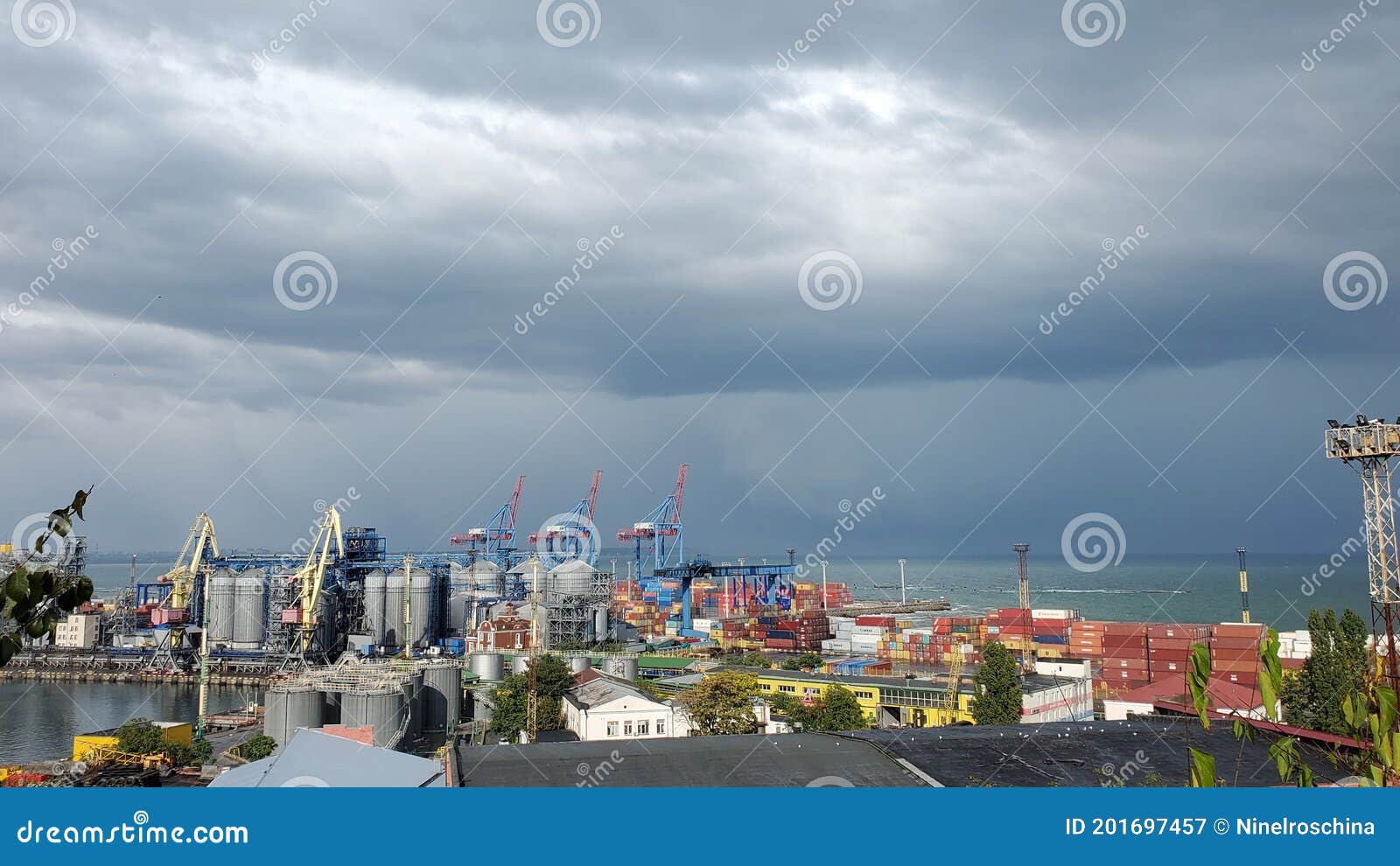 Maritime Port Landscape with Cargo Loaders and Cloudscape Above Stock ...
