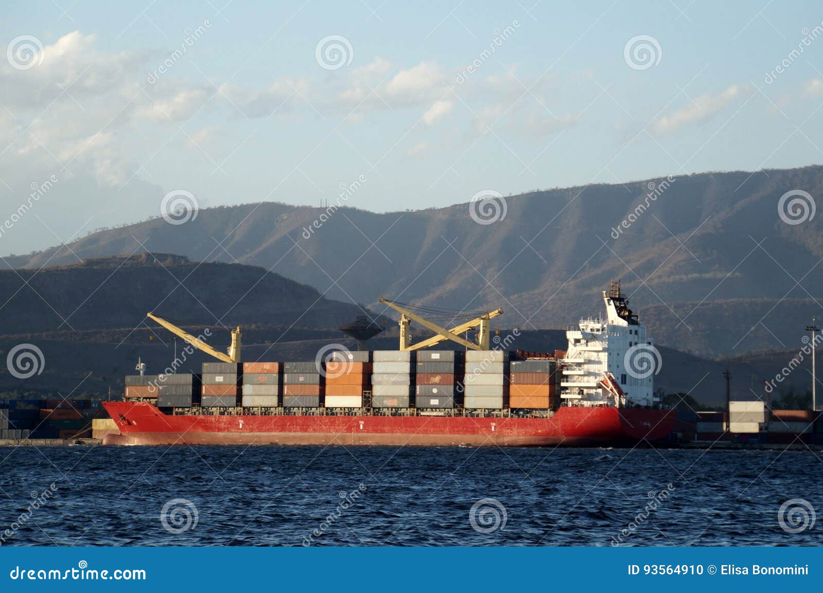 Maritime Shipping Container, Ship in Harbor Stock Photo - Image of view ...