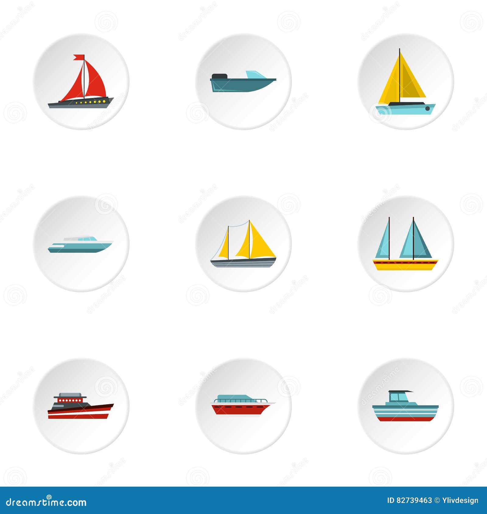 Maritime Transport Icons Set, Flat Style Stock Vector - Illustration of ...