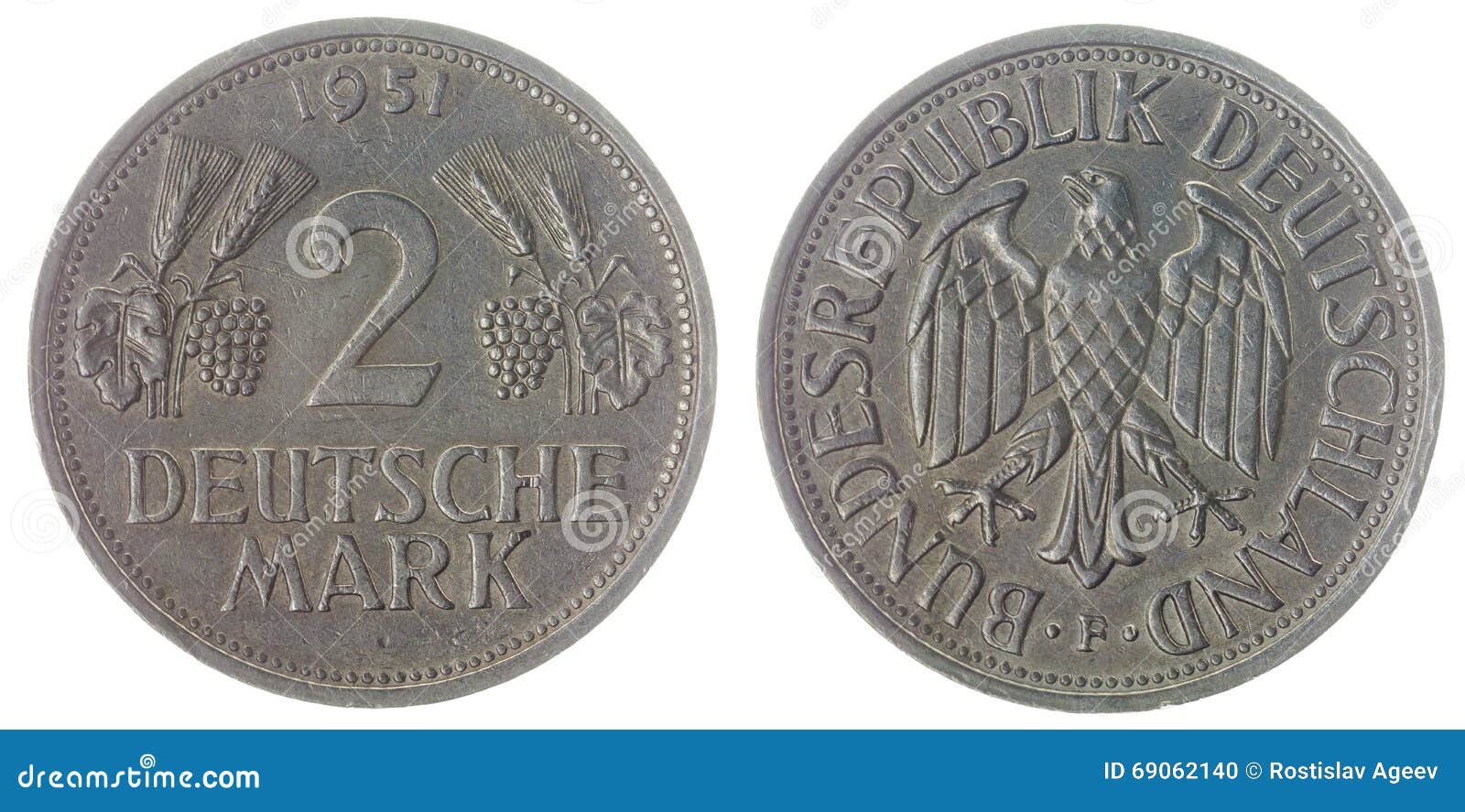 2 Mark 1951 Coin Isolated on White Background, Germany Stock Photo ...