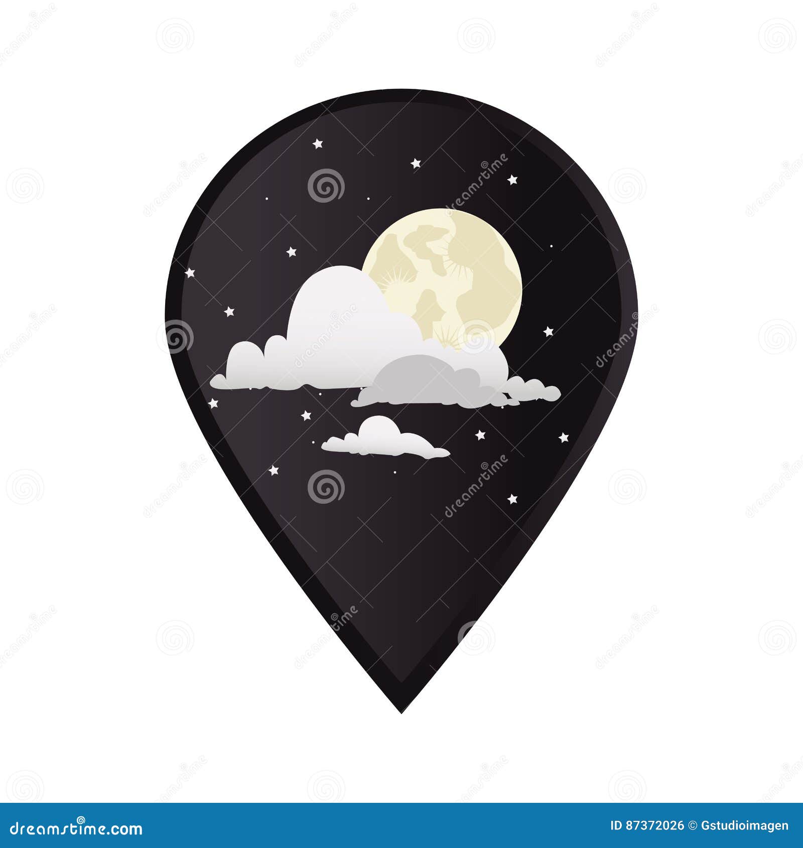 Mark Icon Pointer Gps with Moon Night with Clouds and Star Stock Vector ...