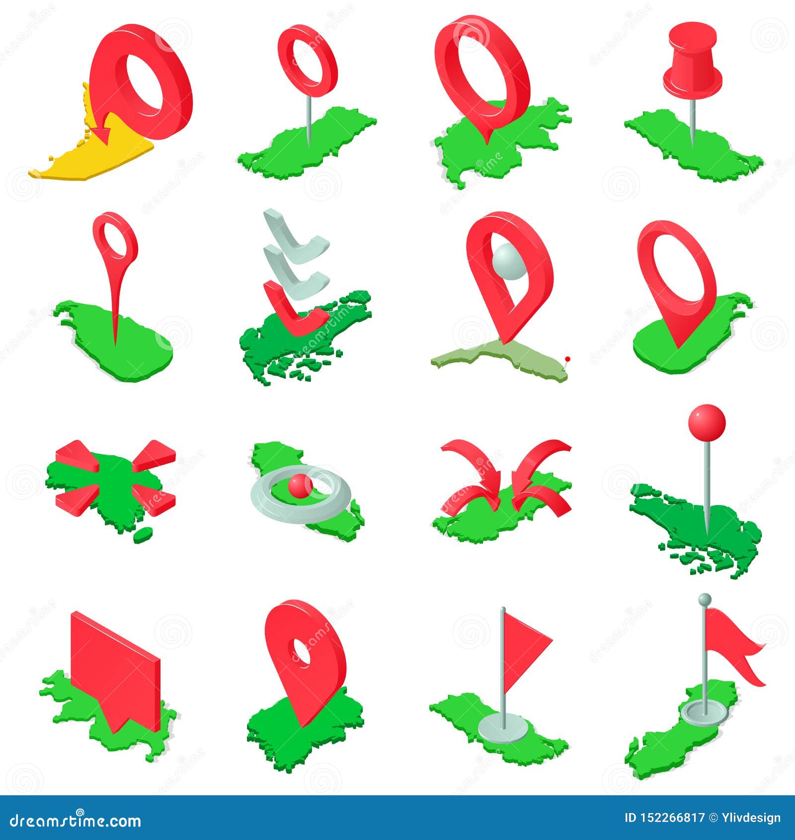 Mark the Map Icons Set, Isometric Style Stock Vector - Illustration of ...