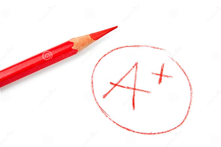 Mark a+ with red pencil stock image. Image of pencil - 19623629