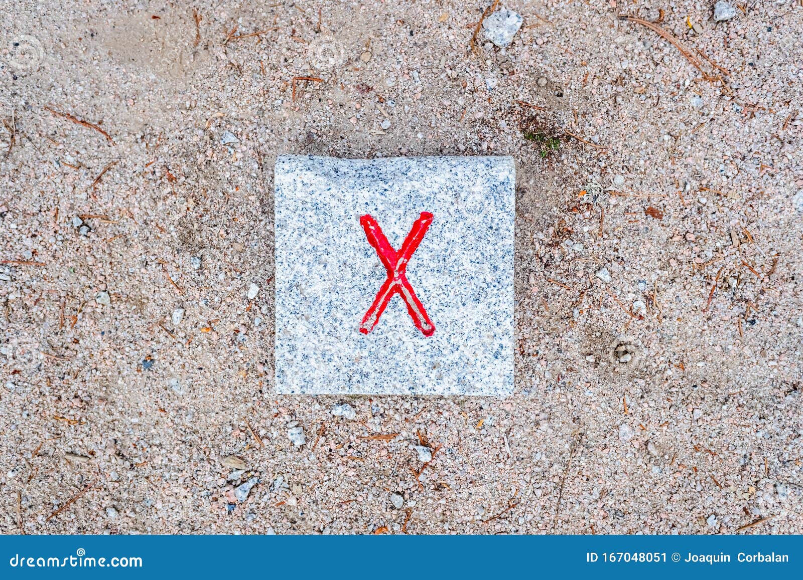Mark X on a Rock in the Ground, Indicating an Important Starting or ...