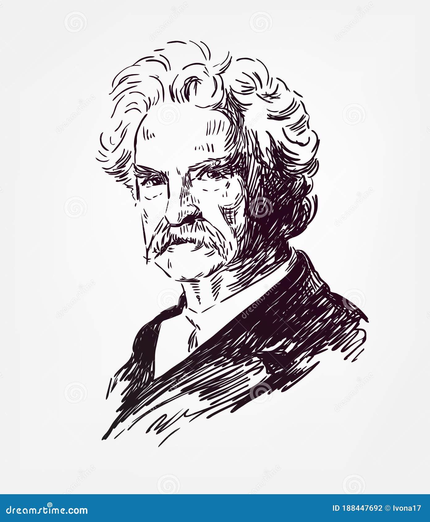 Mark Twain Vector Sketch Illustration Portrait Editorial Photography ...