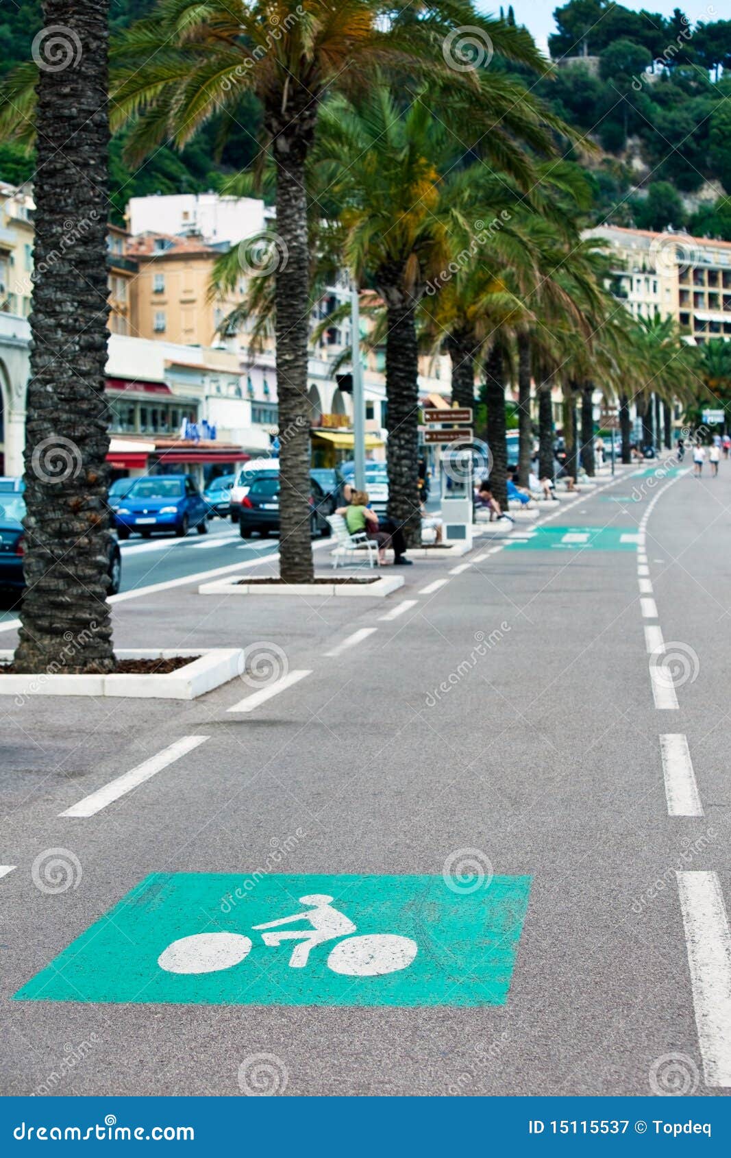 Marked Bicycle Path on a City Street Stock Image - Image of sign, line ...