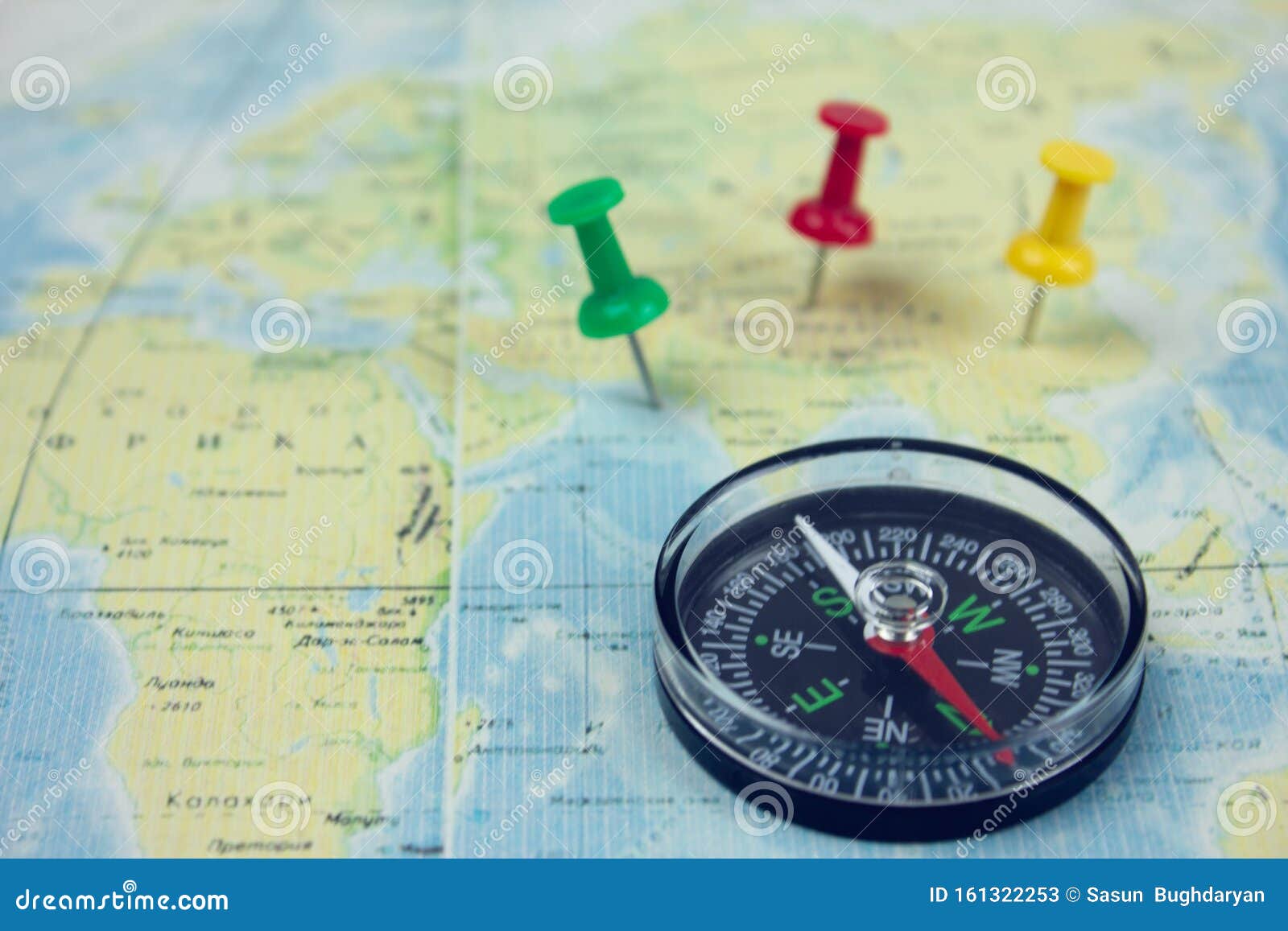 Marked on the Map with Marks and with a Compass Stock Image - Image of ...