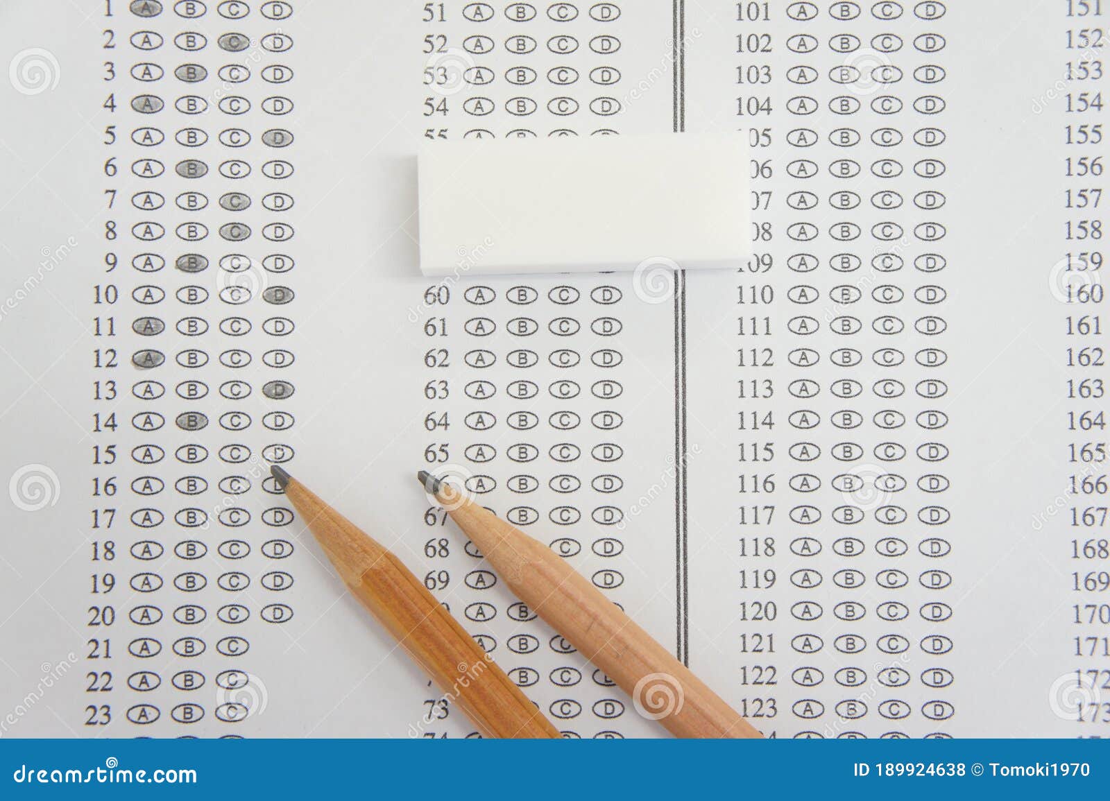 Marked Optical Answer Sheet Stock Photo - Image of pencils, desk: 189924638