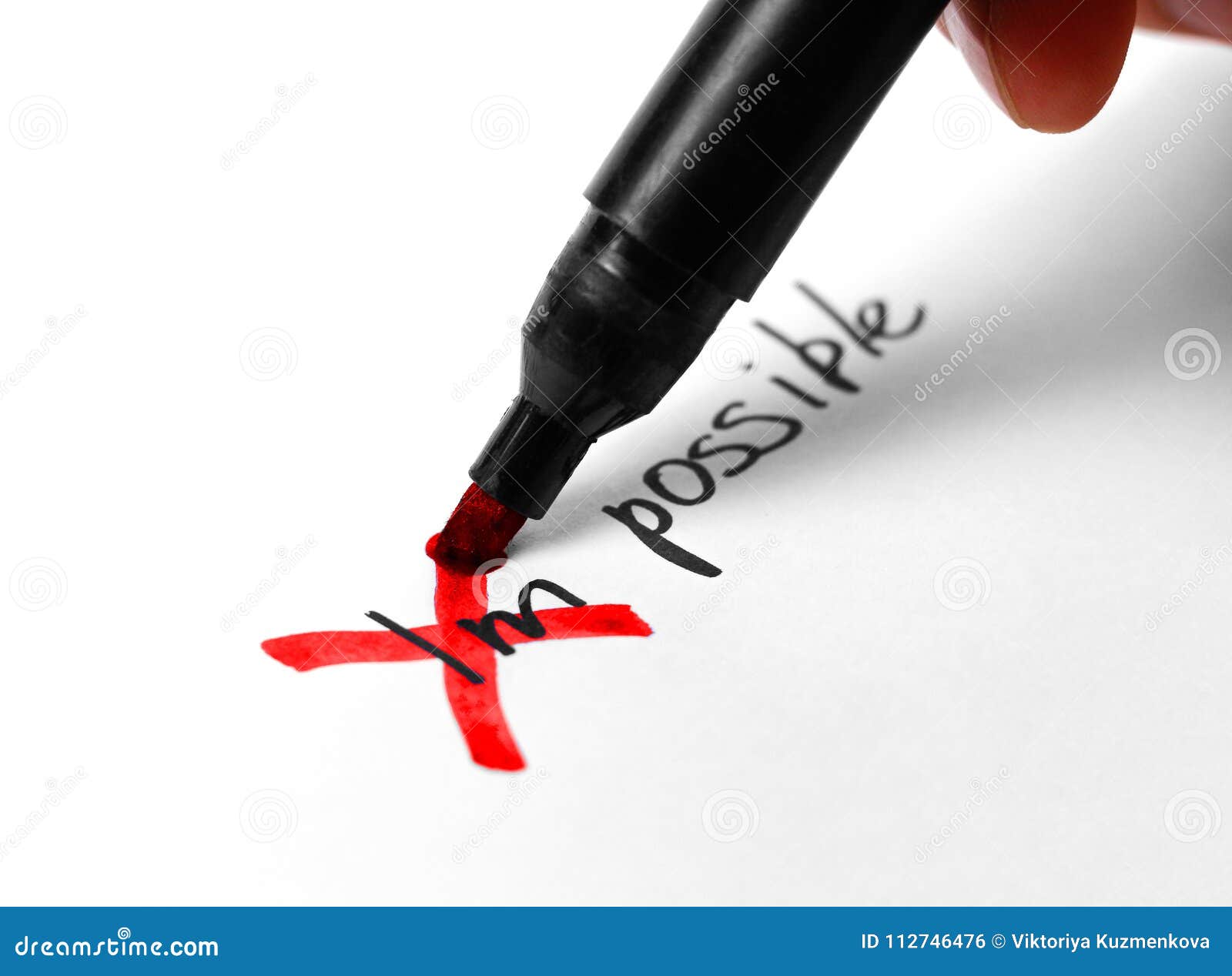 Marker Crossed Out Im in the Word Impossible. Close Up Stock Photo ...