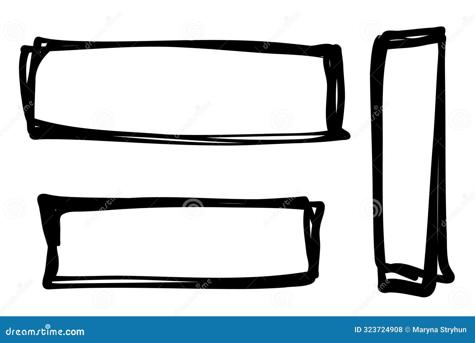 Marker Frames and Text Boxes, Grunge Textured Doodle Drawn Elements Set ...