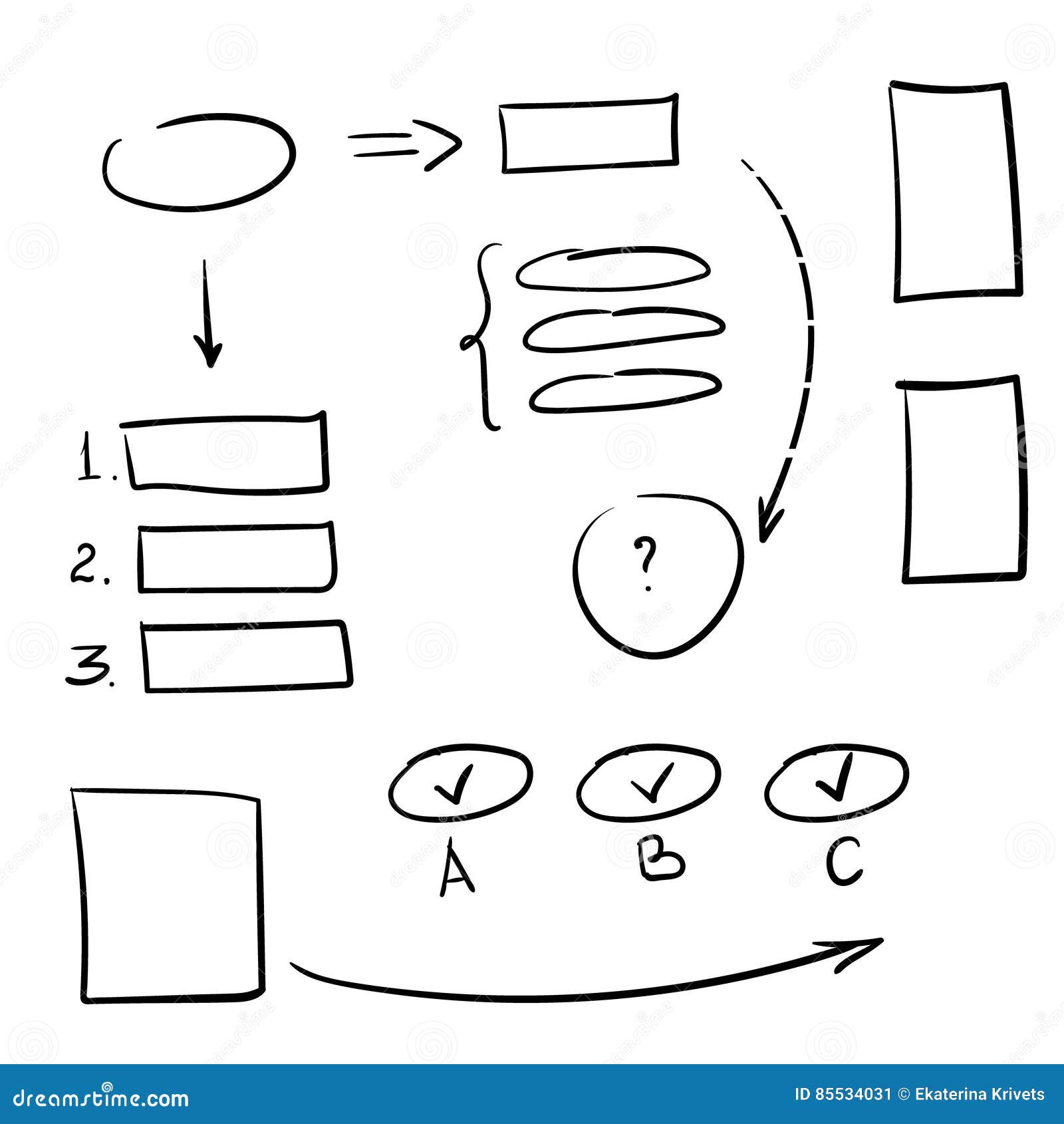 Marker Hand Drawn Chart. Mind Map Doodle Elements. Elements Drawn Marker For Structure Royalty ...