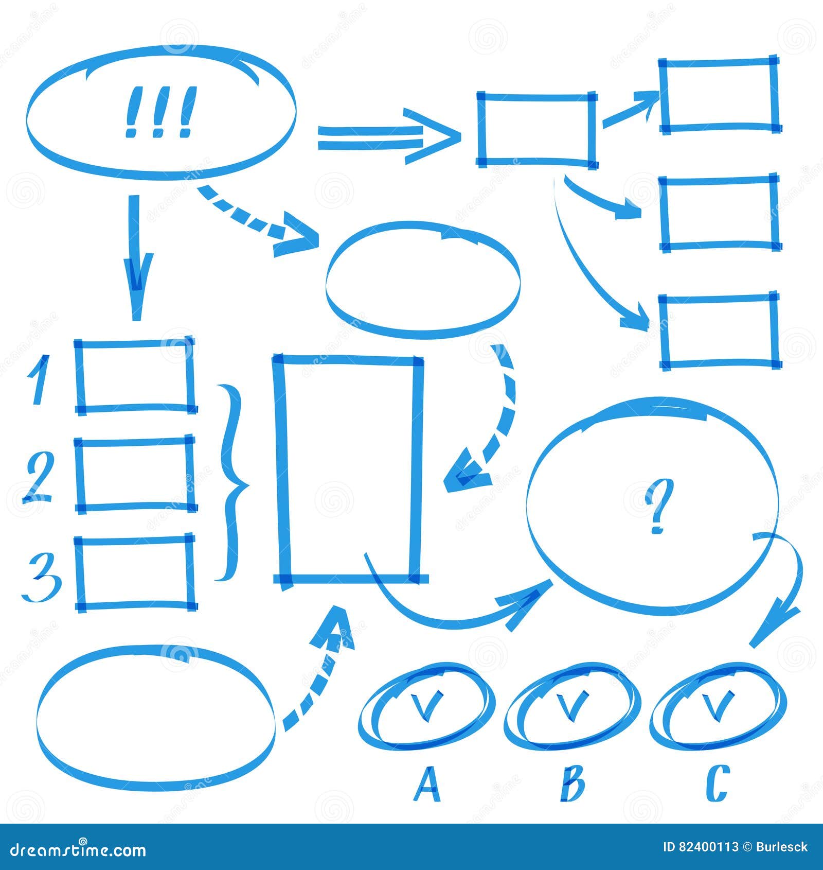 Marker Hand Drawn Chart. Mind Map Doodle Elements Stock Image ...