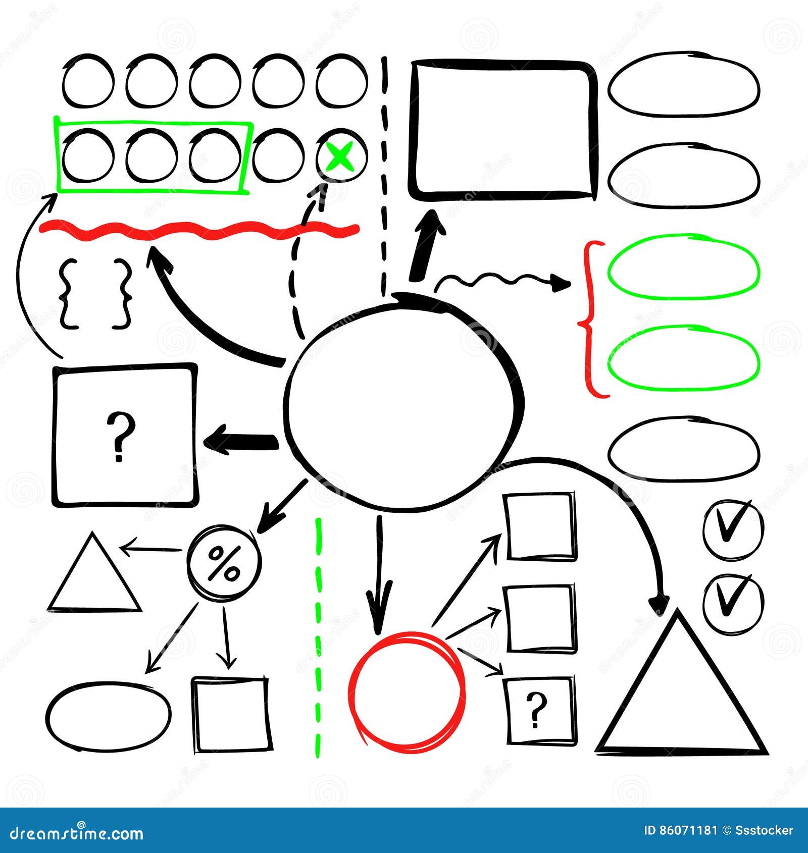 Hand Drawn Doodle Sketch Mind Map. Doodle Style Cartoon Vector ...