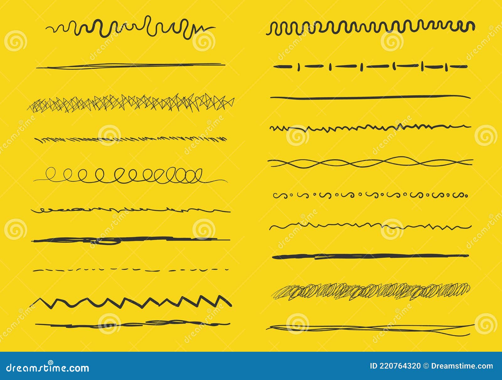 Set of Wavy Hand Drawn Horizontal Lines. Stock Vector - Illustration of ...