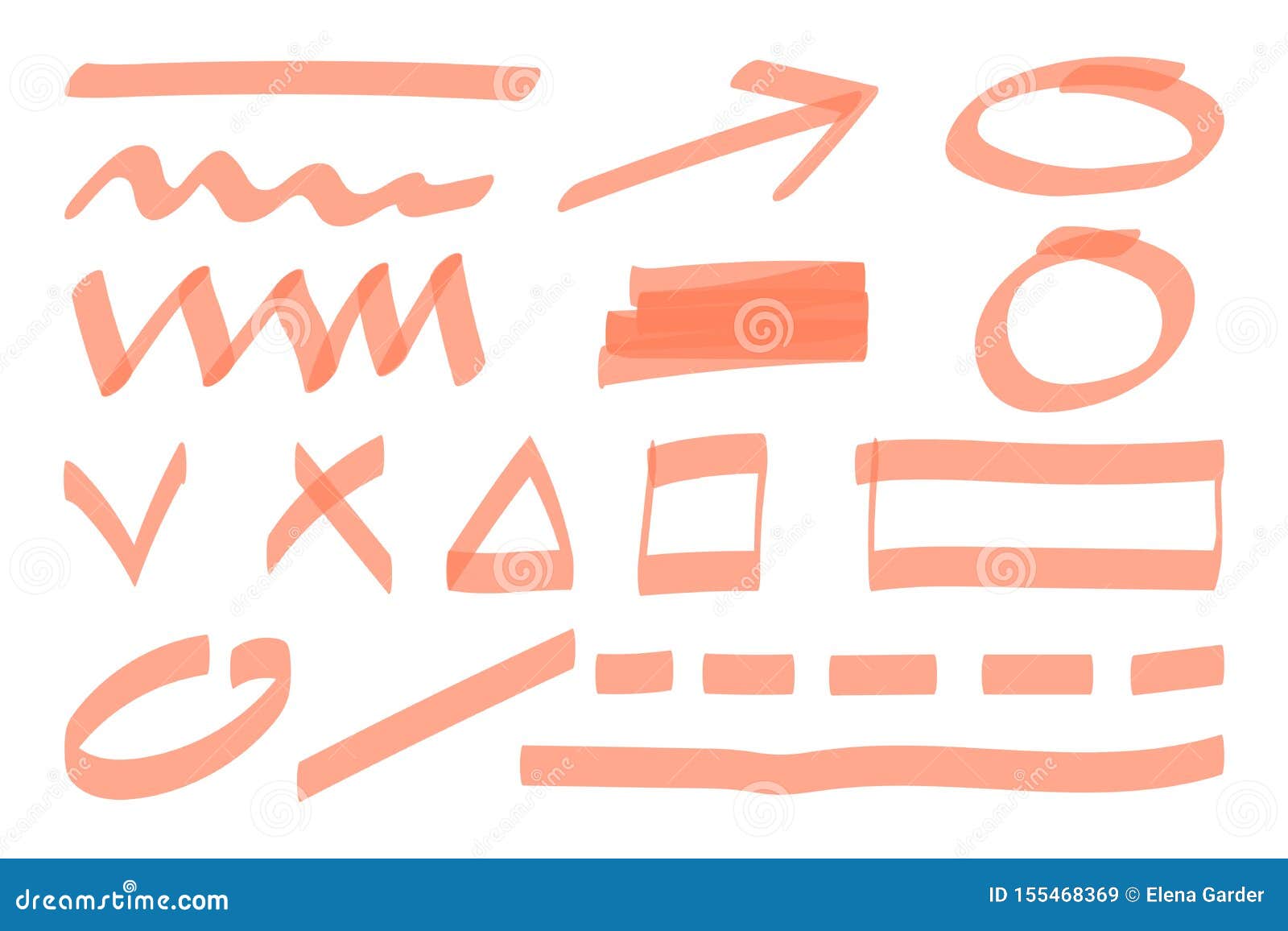 Marker Highlighter Elements. Hand Drawn Shape Line Stock Vector ...