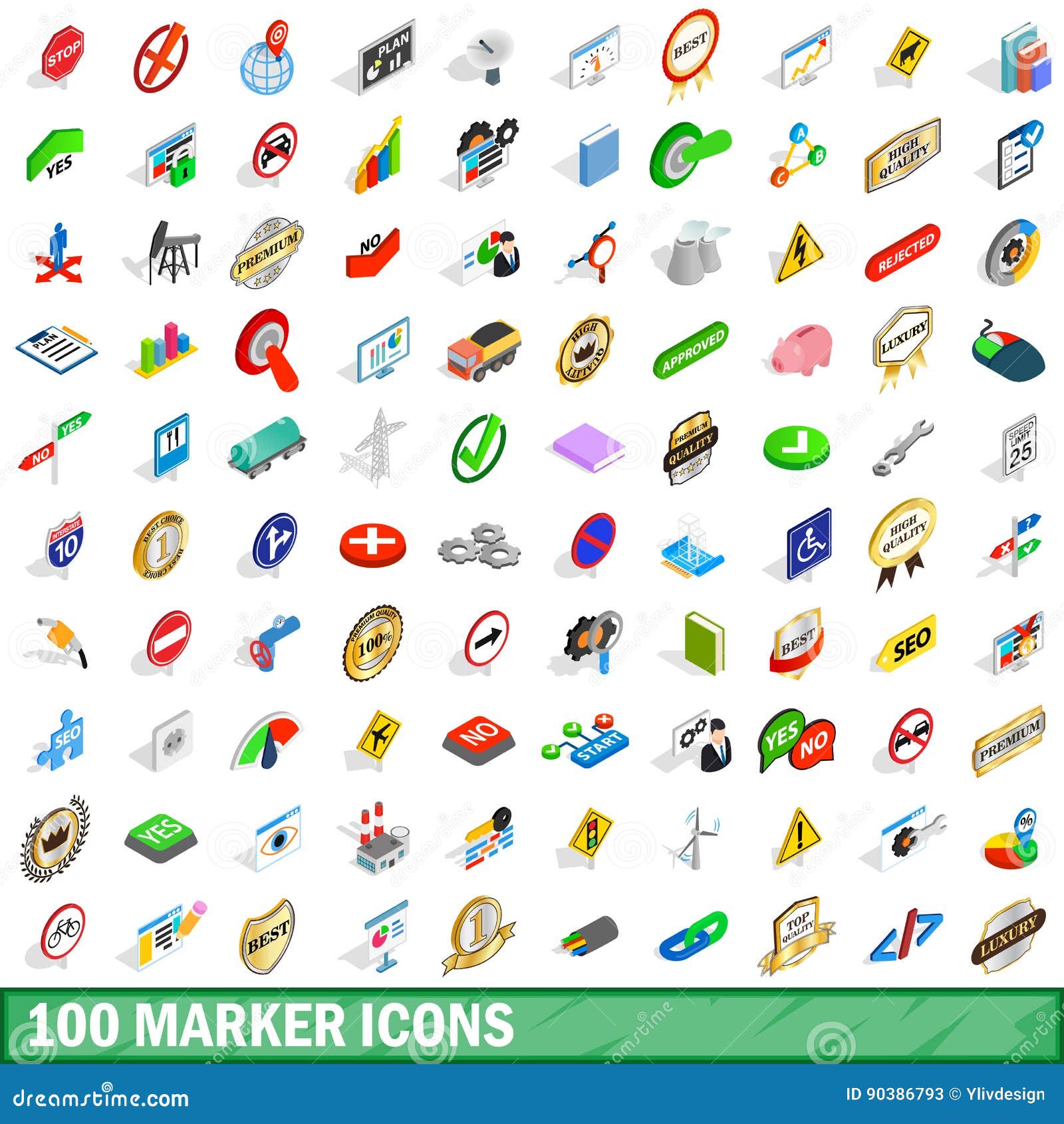 100 Marker Icons Set, Isometric 3d Style Stock Vector - Illustration of ...