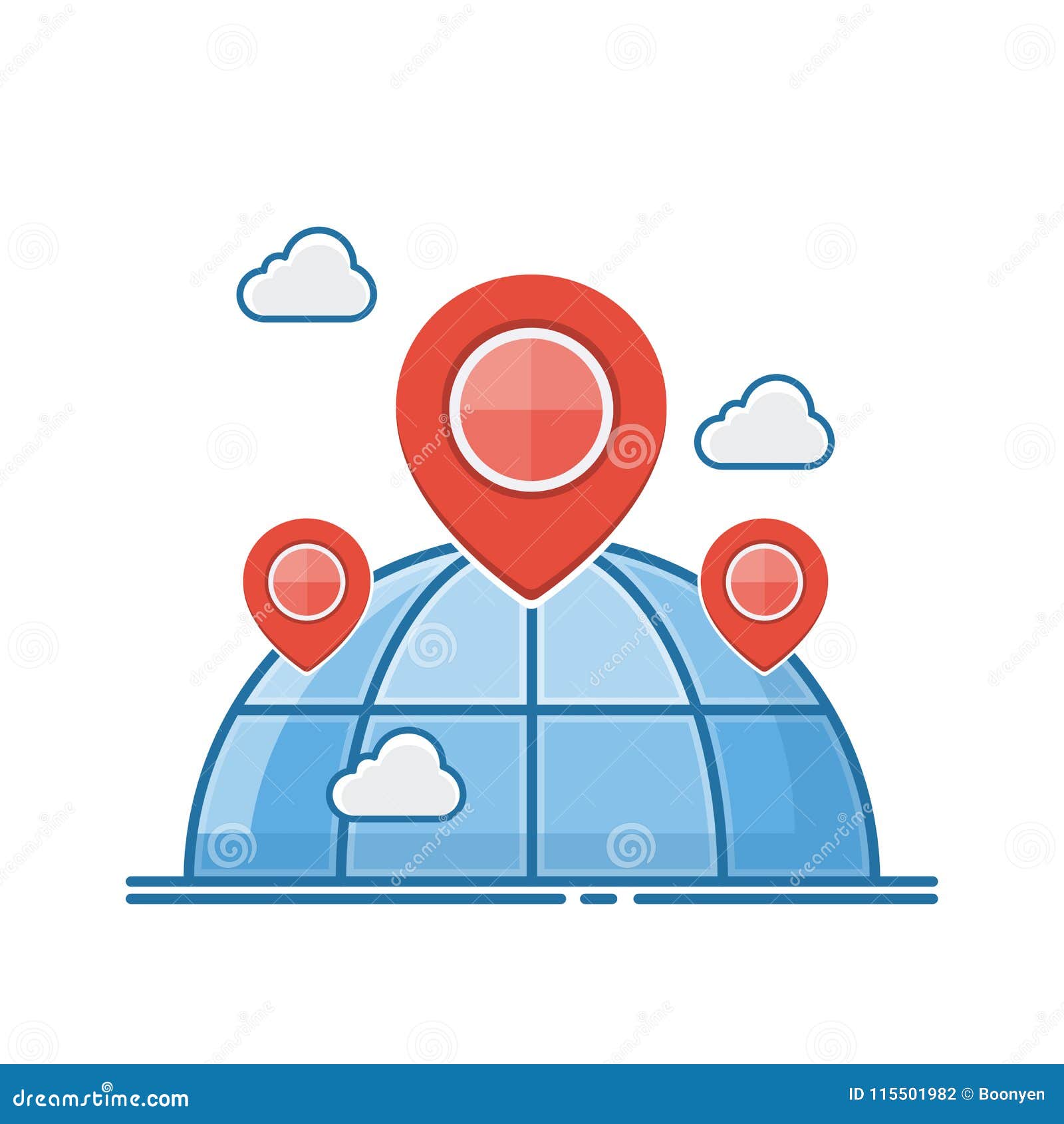 Marker Location Maps with Clouds Icon Design. Vector Stock Vector ...