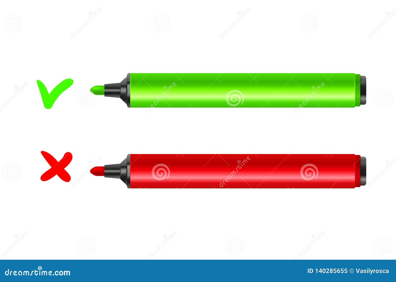 Marker Pen with Cross and Check Mark Select. Vote Choice Signs Checkbox ...