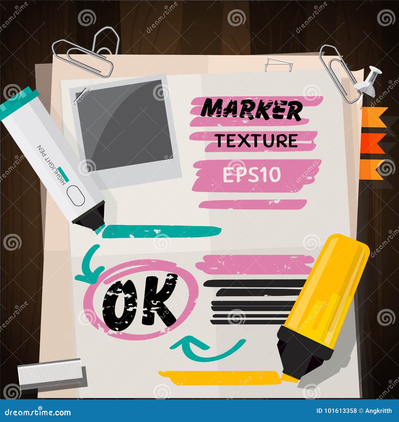 Marker Pen and Paper with Brush Elements - Vector Stock Vector ...