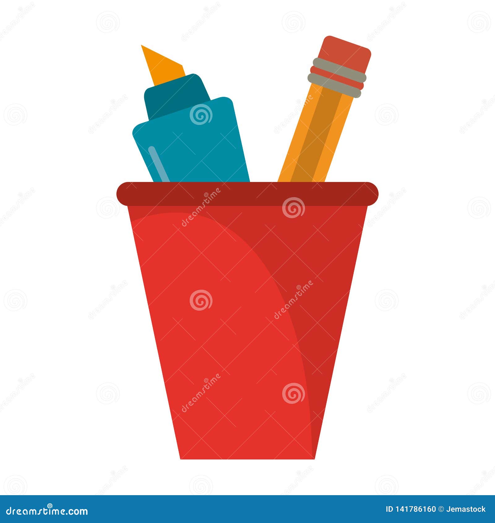 Marker and pencil in cup stock vector. Illustration of graduate - 141786160