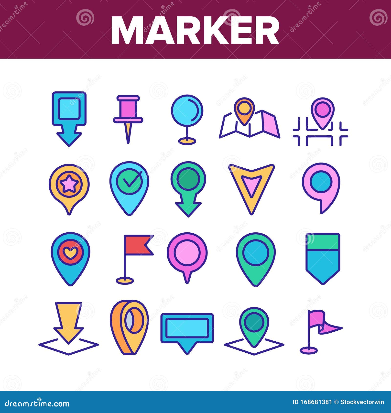 Marker Pointer Gps Map Collection Icons Set Vector Stock Vector ...